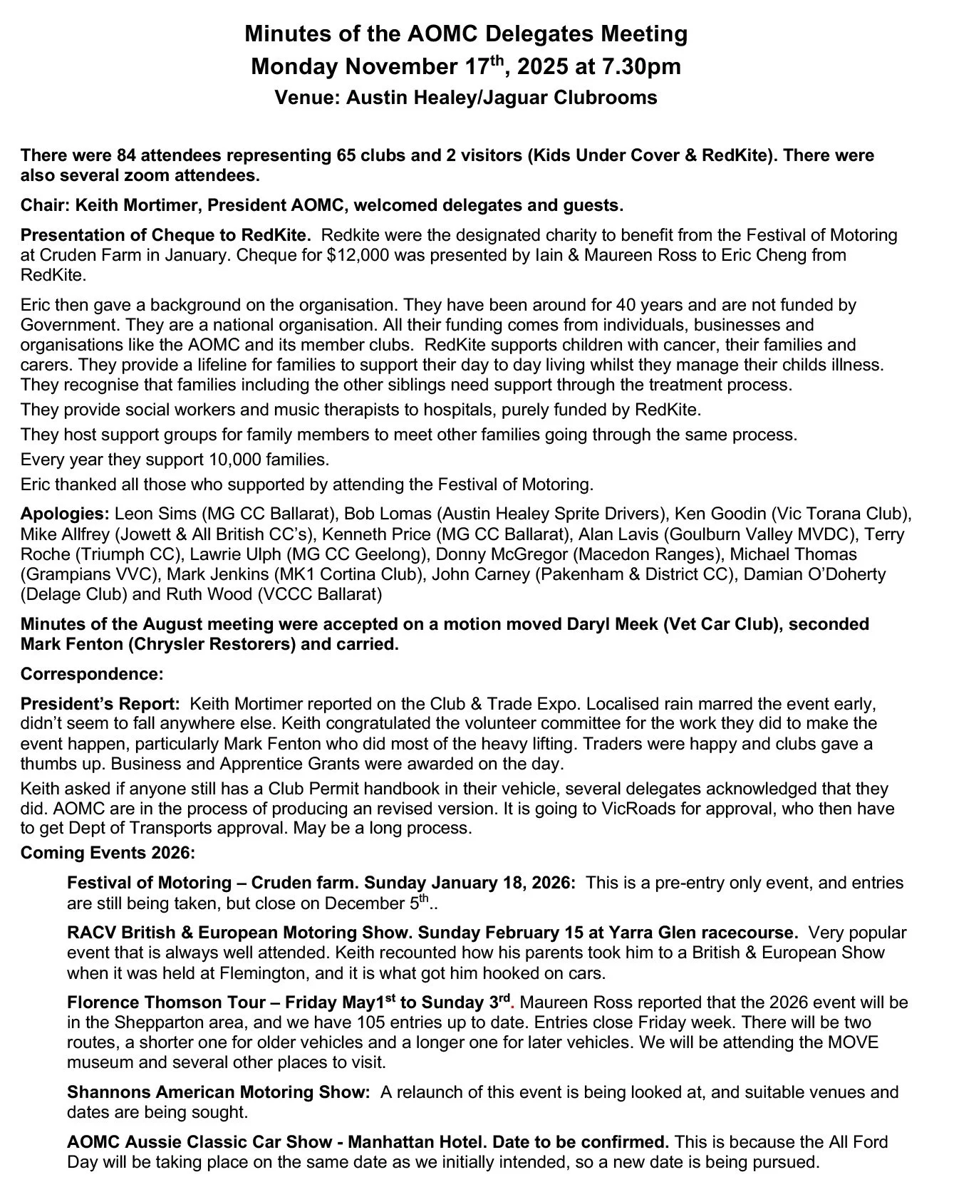 Minutes for the November Delegates Meeting — AOMC