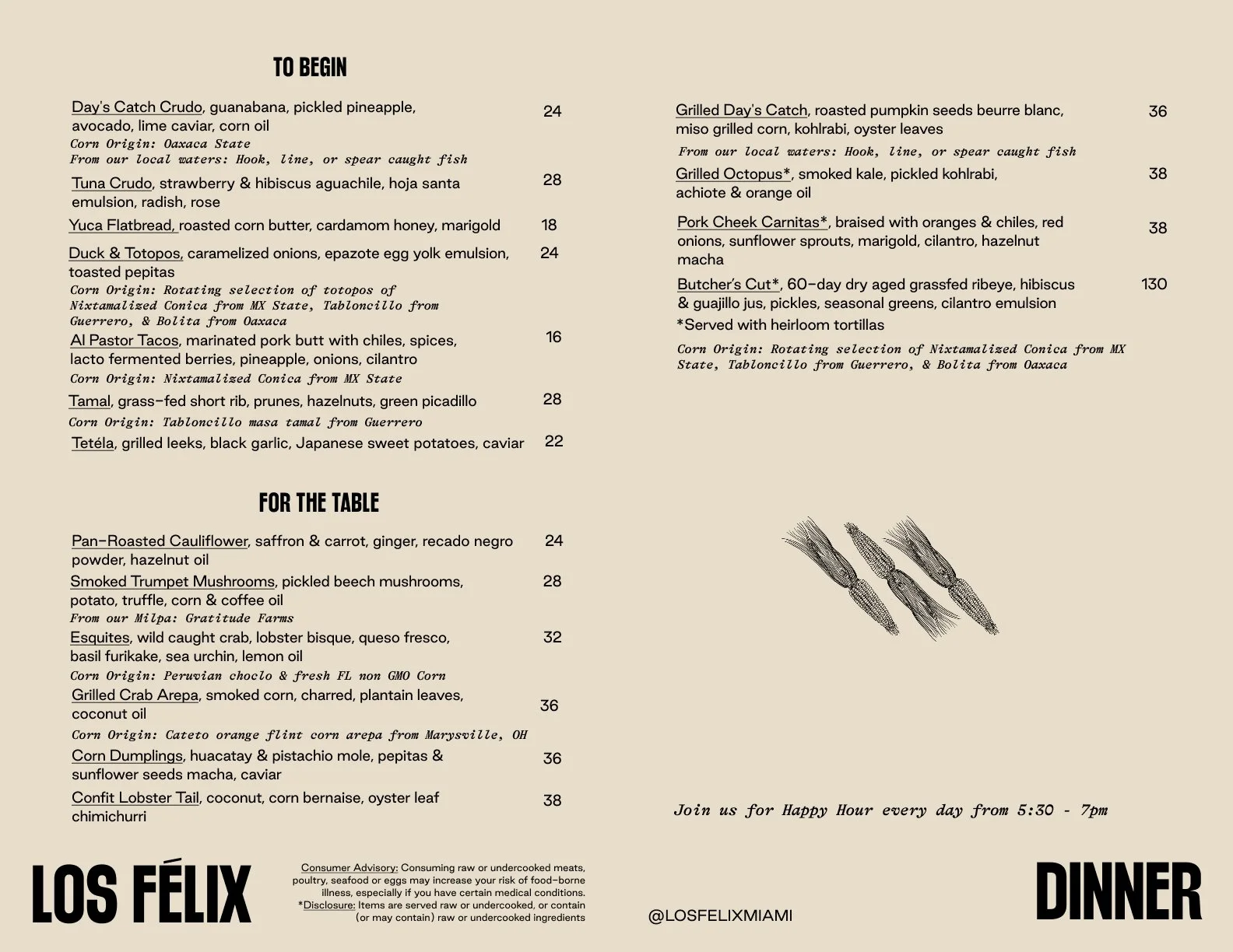 Menu — Los Félix Miami