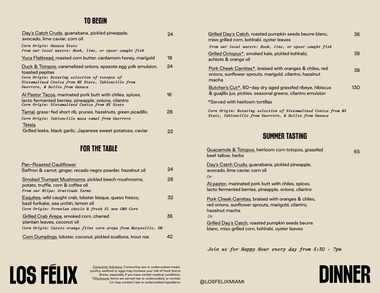 Menu — Los Félix Miami