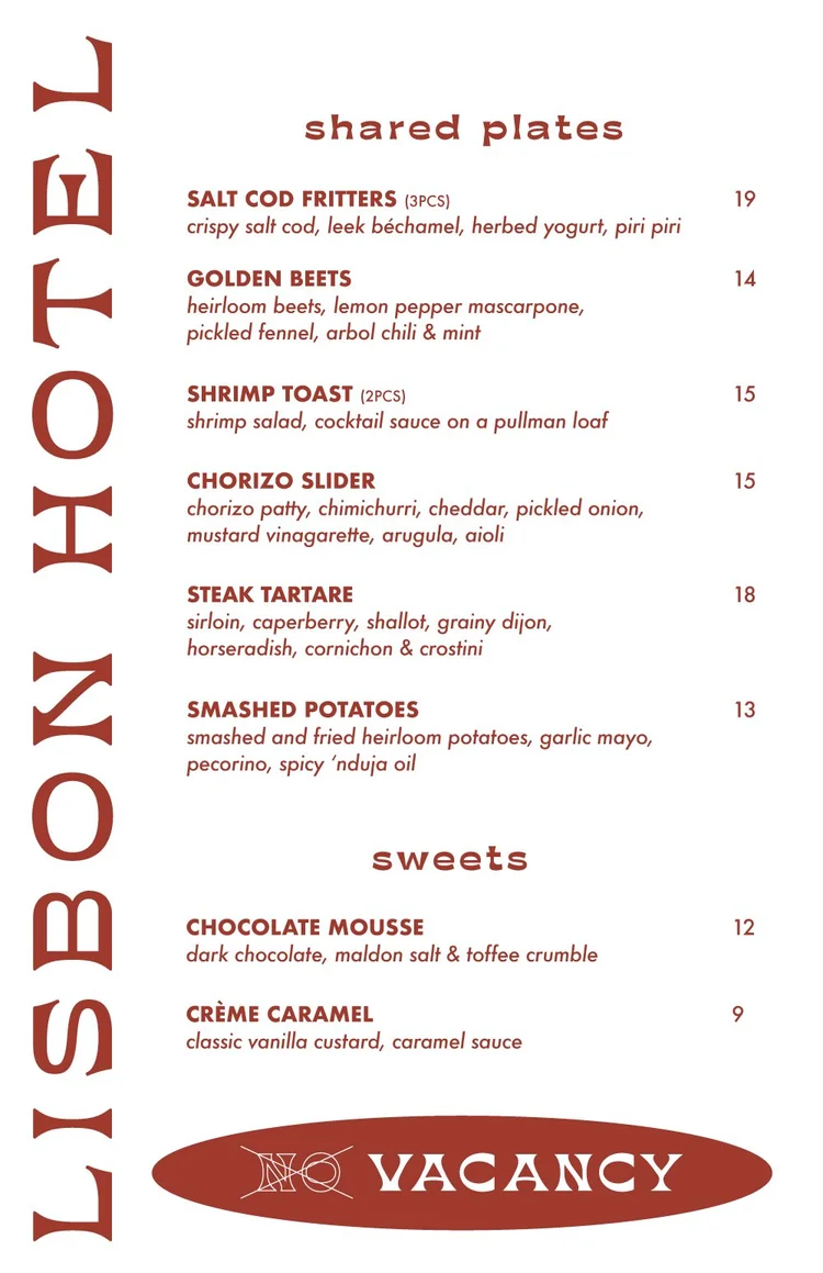 Menu — Lisbon Hotel