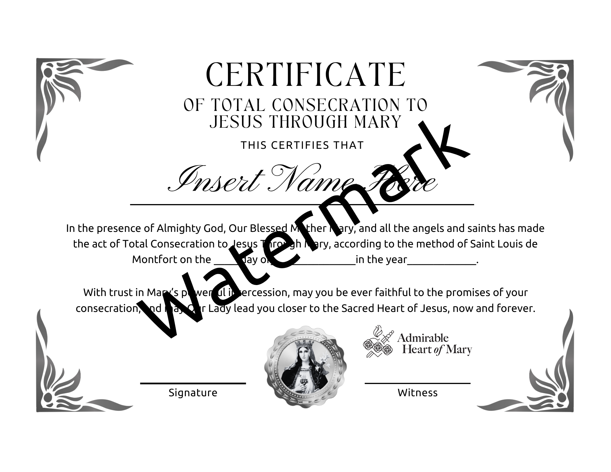 Total Consecration Certificate – Printable Catholic Download ...