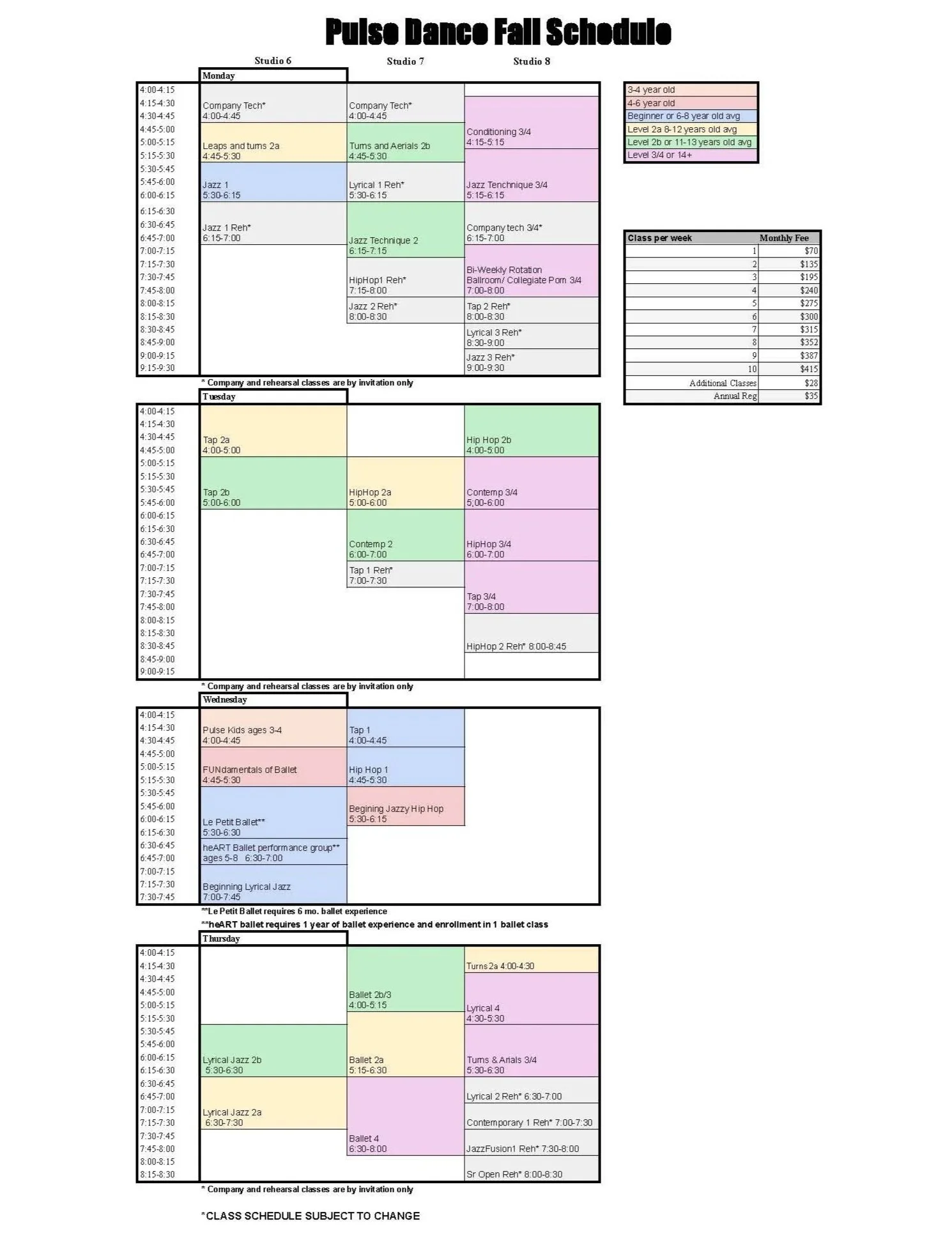Schedule — Pulse Studio of the Arts