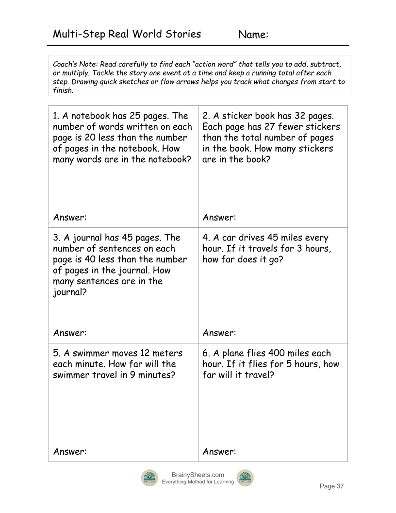 Advanced Math Problem Solving Workbook — BrainySheets