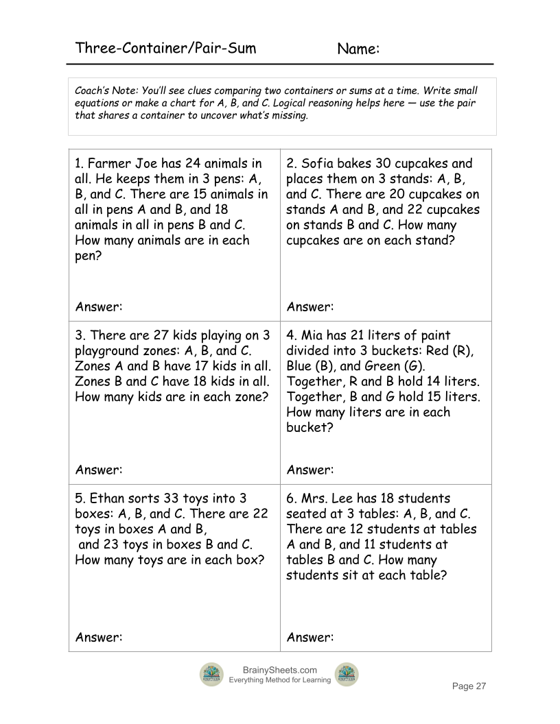 Advanced Math Problem Solving Workbook — BrainySheets