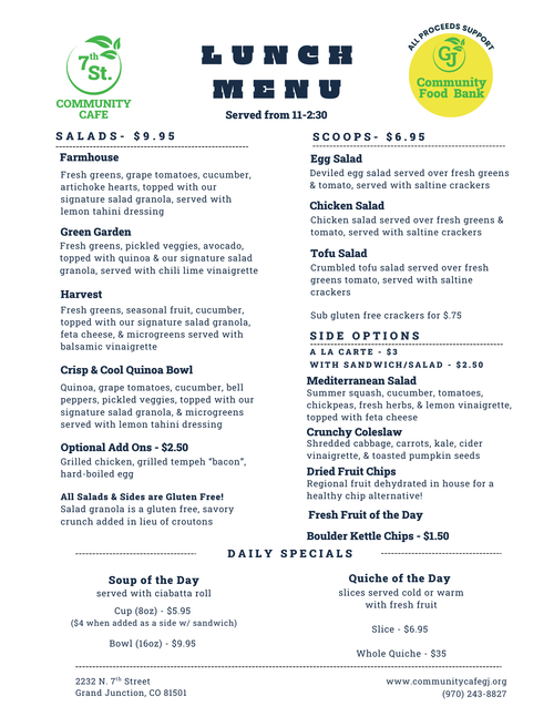 Cafe Menu — Community Cafe