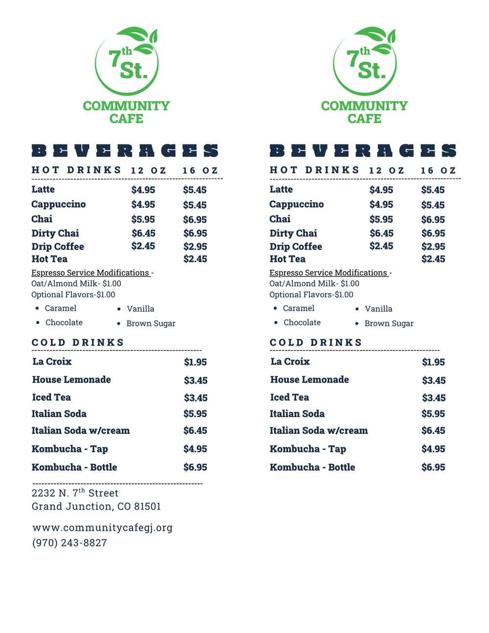 Cafe Menu — Community Cafe
