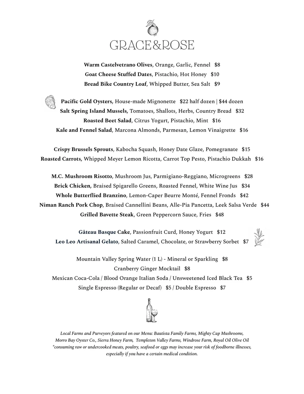 Menu — Grace & Rose