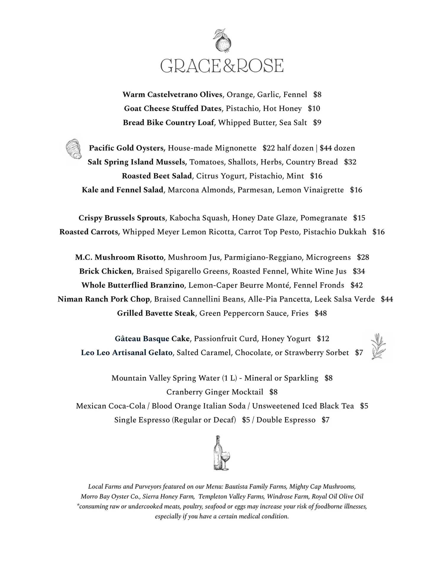 Menu — Grace & Rose