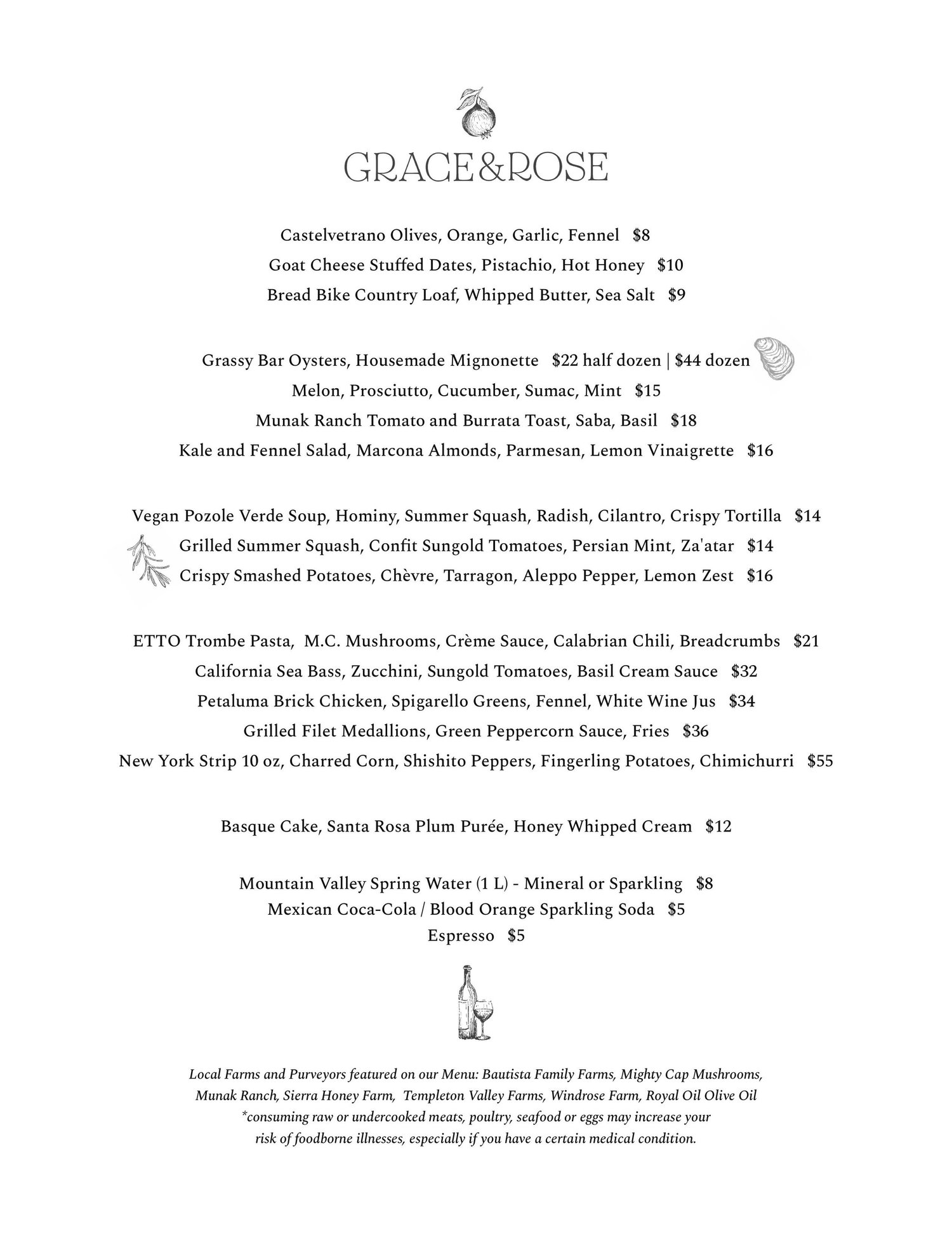 Menu — Grace & Rose