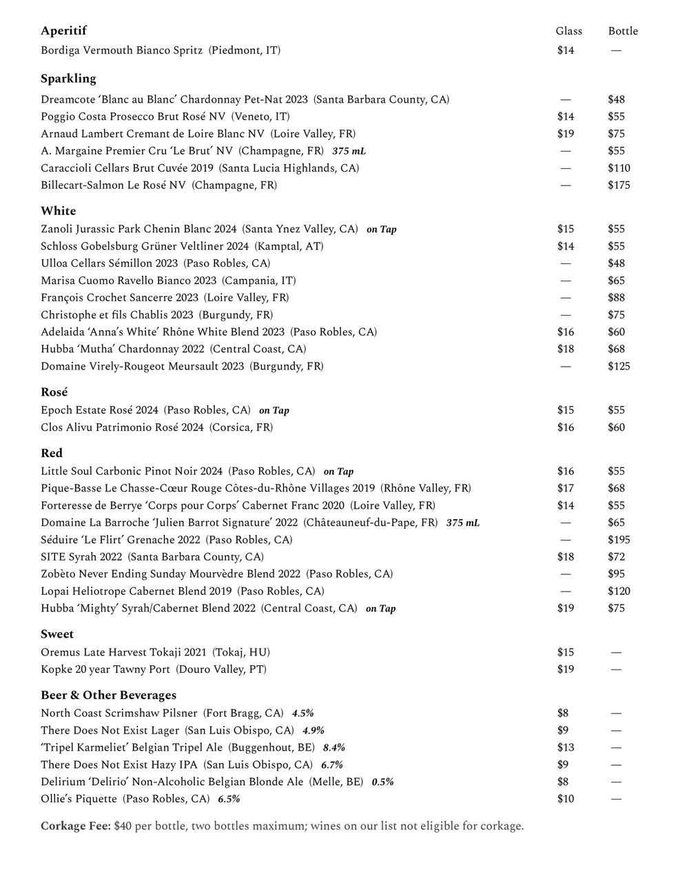 Menu — Grace & Rose
