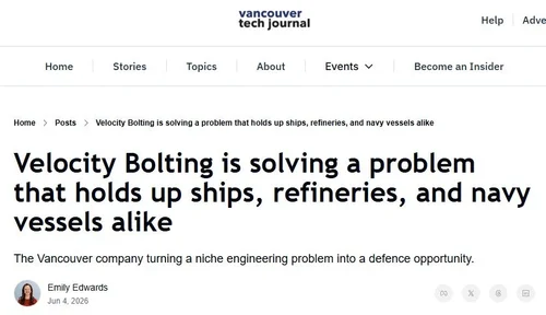 Velocity Bolting Featured in Vancouver Tech Journal — Velocity Bolting