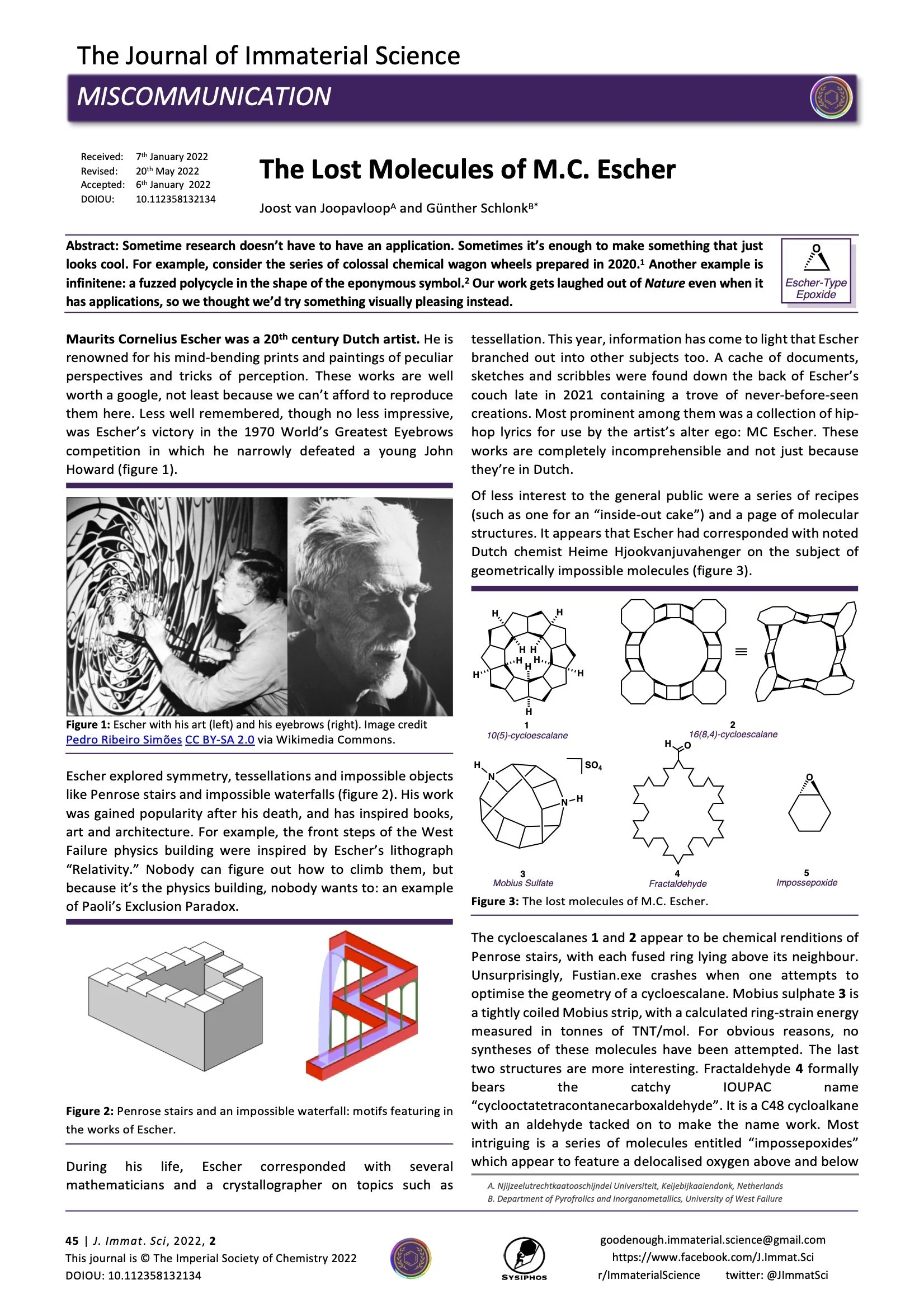 The Lost Molecules of M.C. Escher — The Journal of Immaterial Science