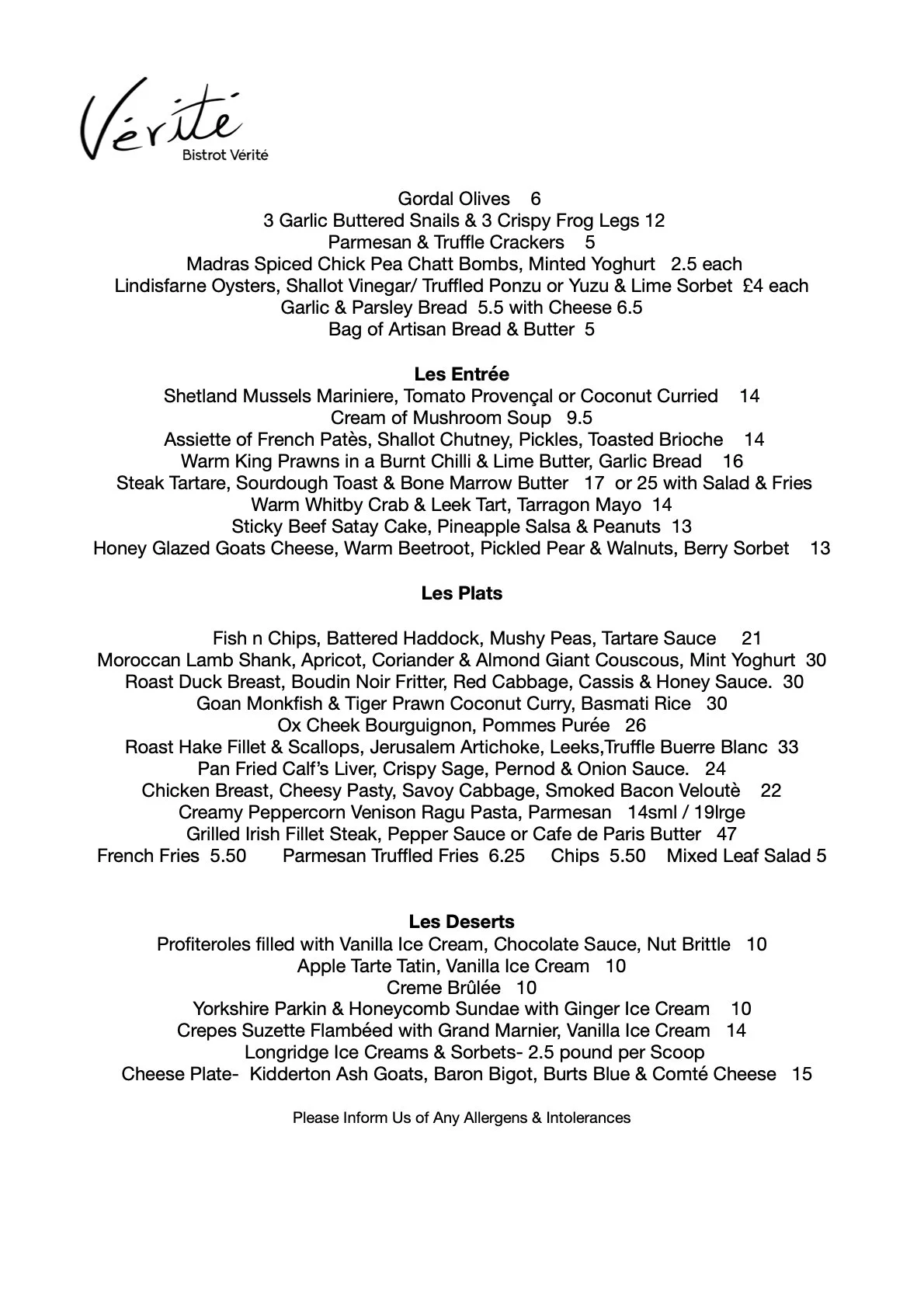 Menu | Discover Fresh Flavors - Reserve Now — Bistrot Verite