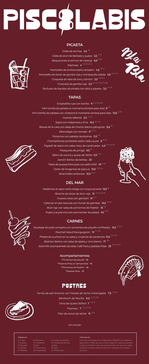 Menú | Descubre nuestro menú y reserva hoy — PISCOLABIS Barra