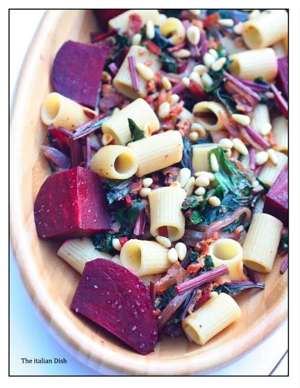Pasta with Roasted Beets, Beet Greens and Pine Nuts — The Italian Dish