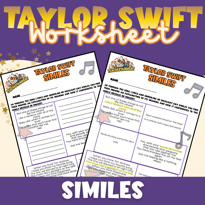 Taylor Swift – Similes | Worksheet (Upper Elementary) — Teachertainment