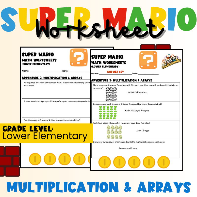 Super Mario – Multiplication & Arrays | Worksheet (Lower Elementary ...