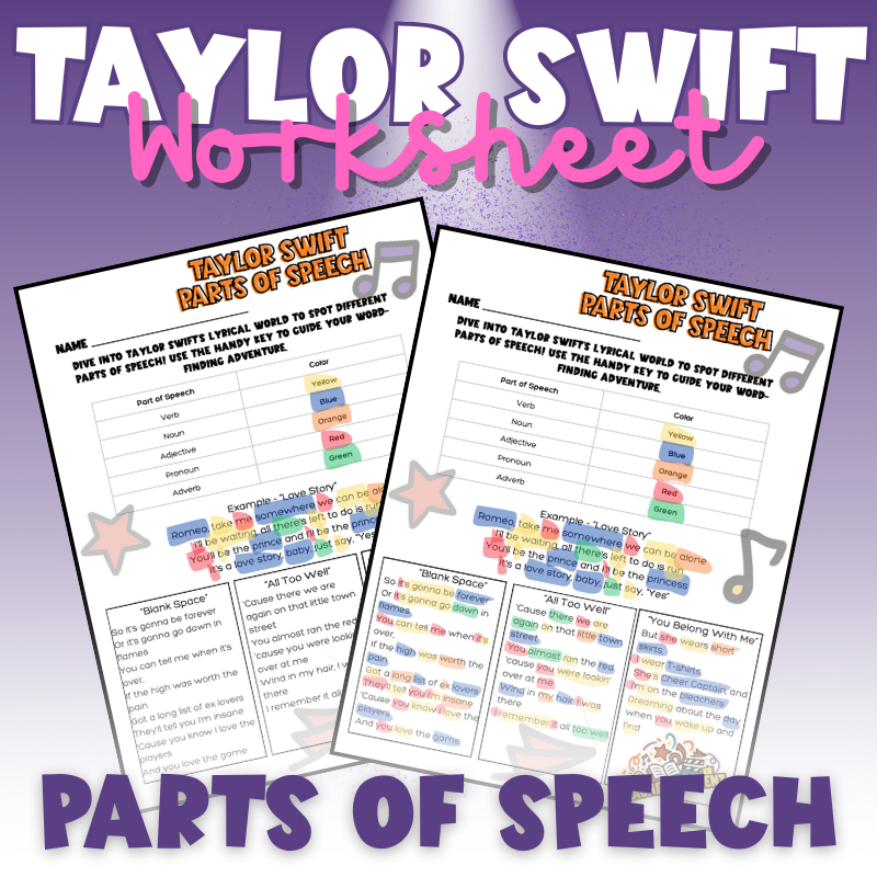 Taylor Swift – Parts of Speech | Worksheet (Upper Elementary ...