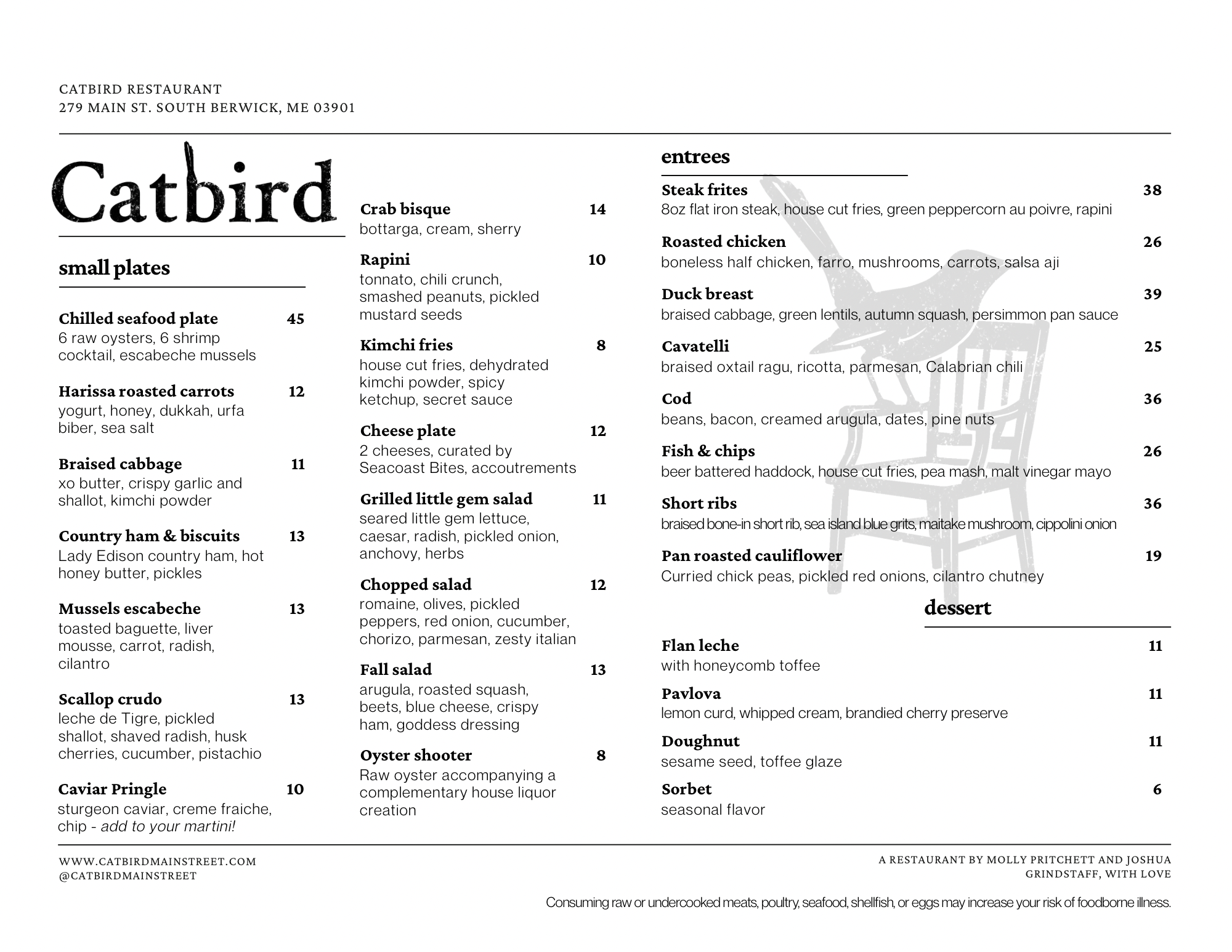 Menu 1 — catbird restaurant