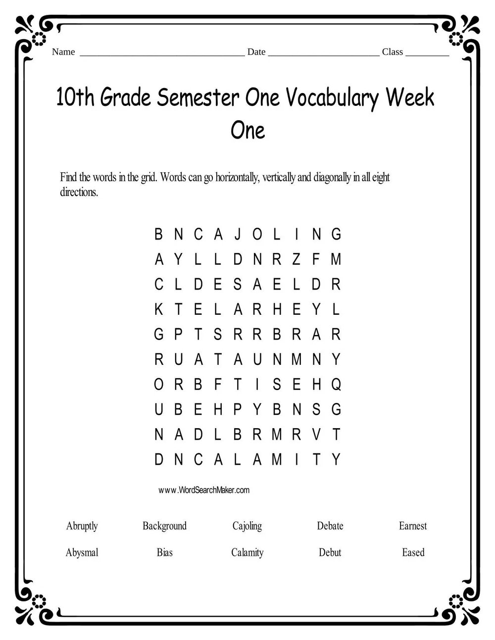 10th Grade Vocabulary — Learning for Everyone