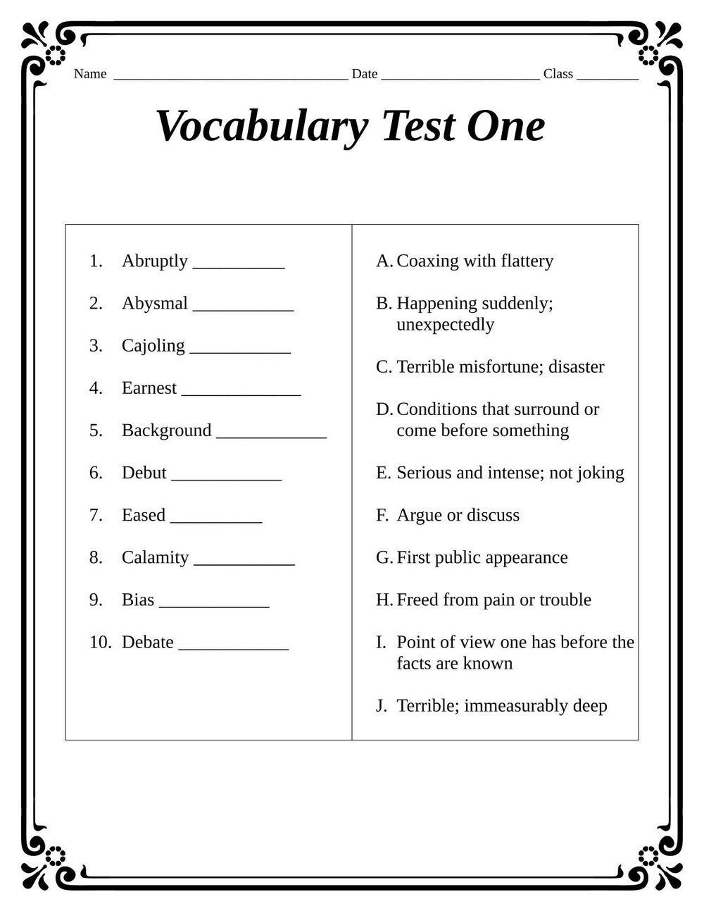 10th Grade Vocabulary — Learning for Everyone