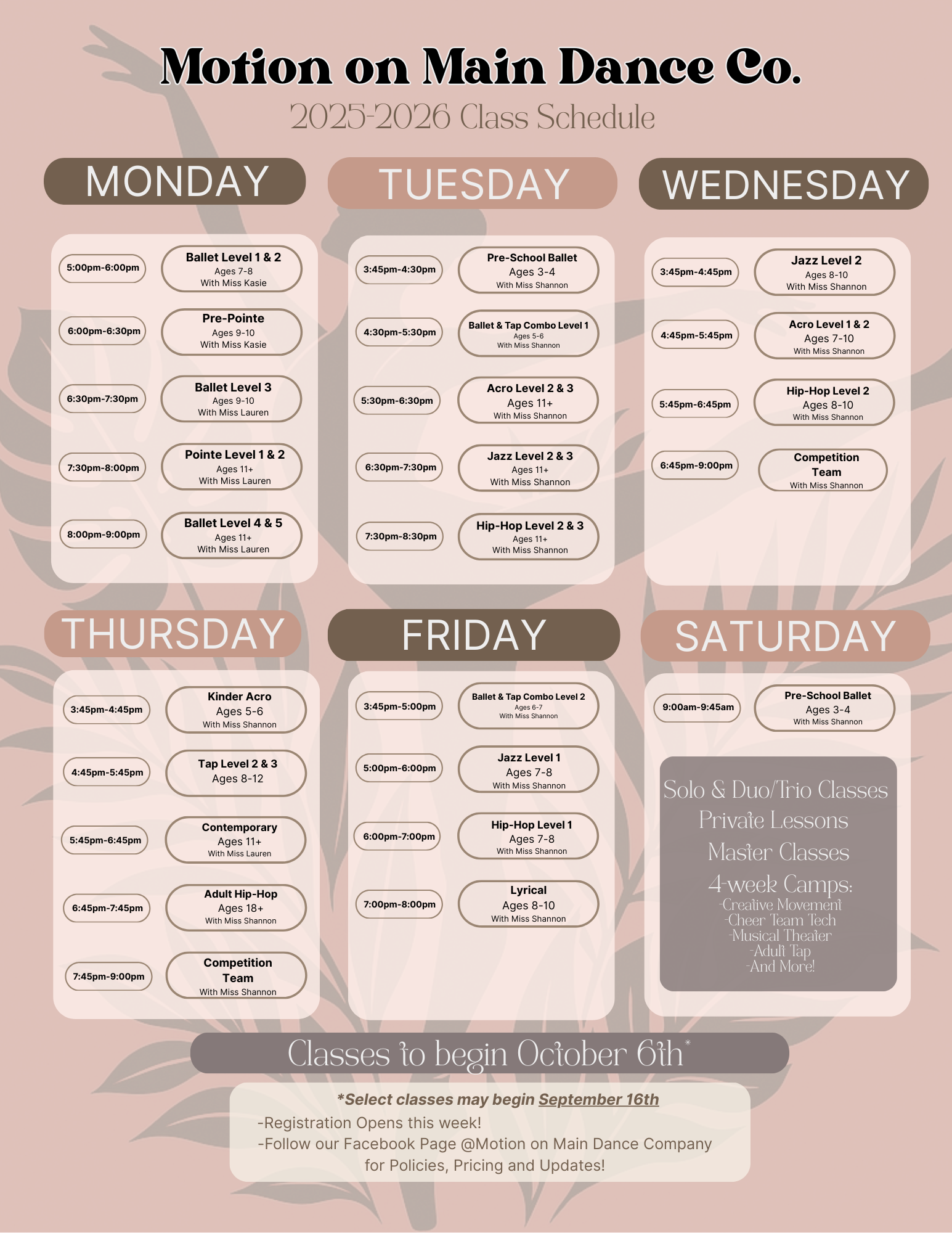 2025-2026 Dance Schedule | Join Our Dance Season Today — Motion On Main ...