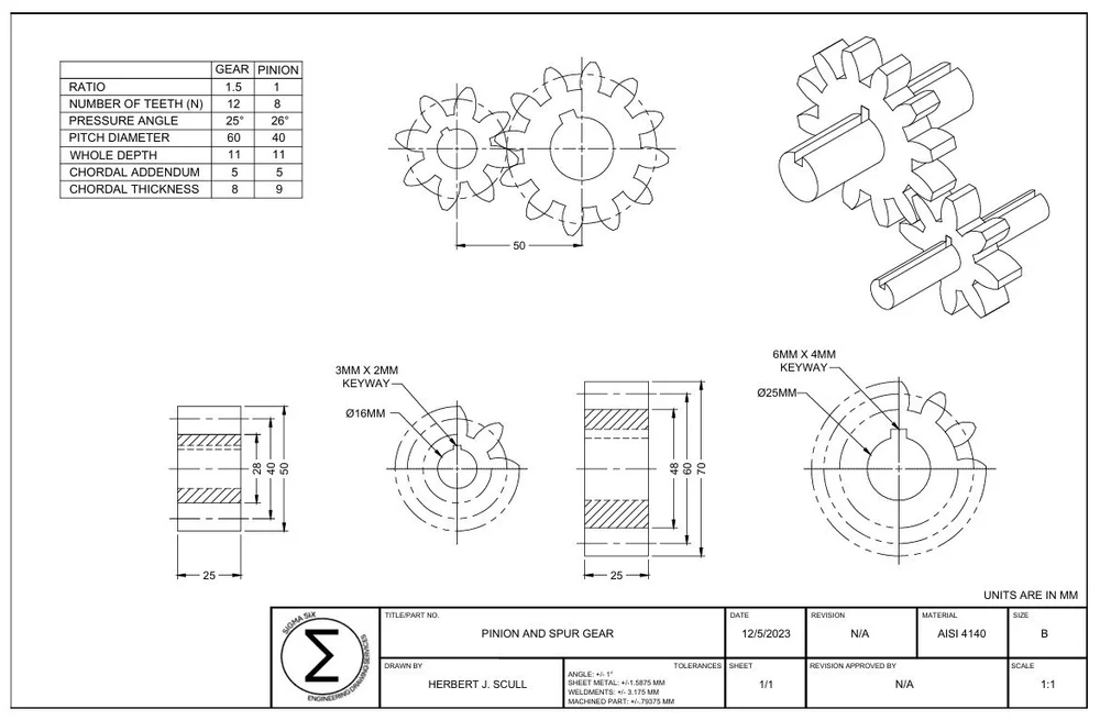 Gears — Sigma Six Engineering Drawing Services