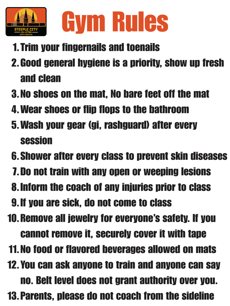 Gym Rules & Dress Code — Steeple City Jiujitsu