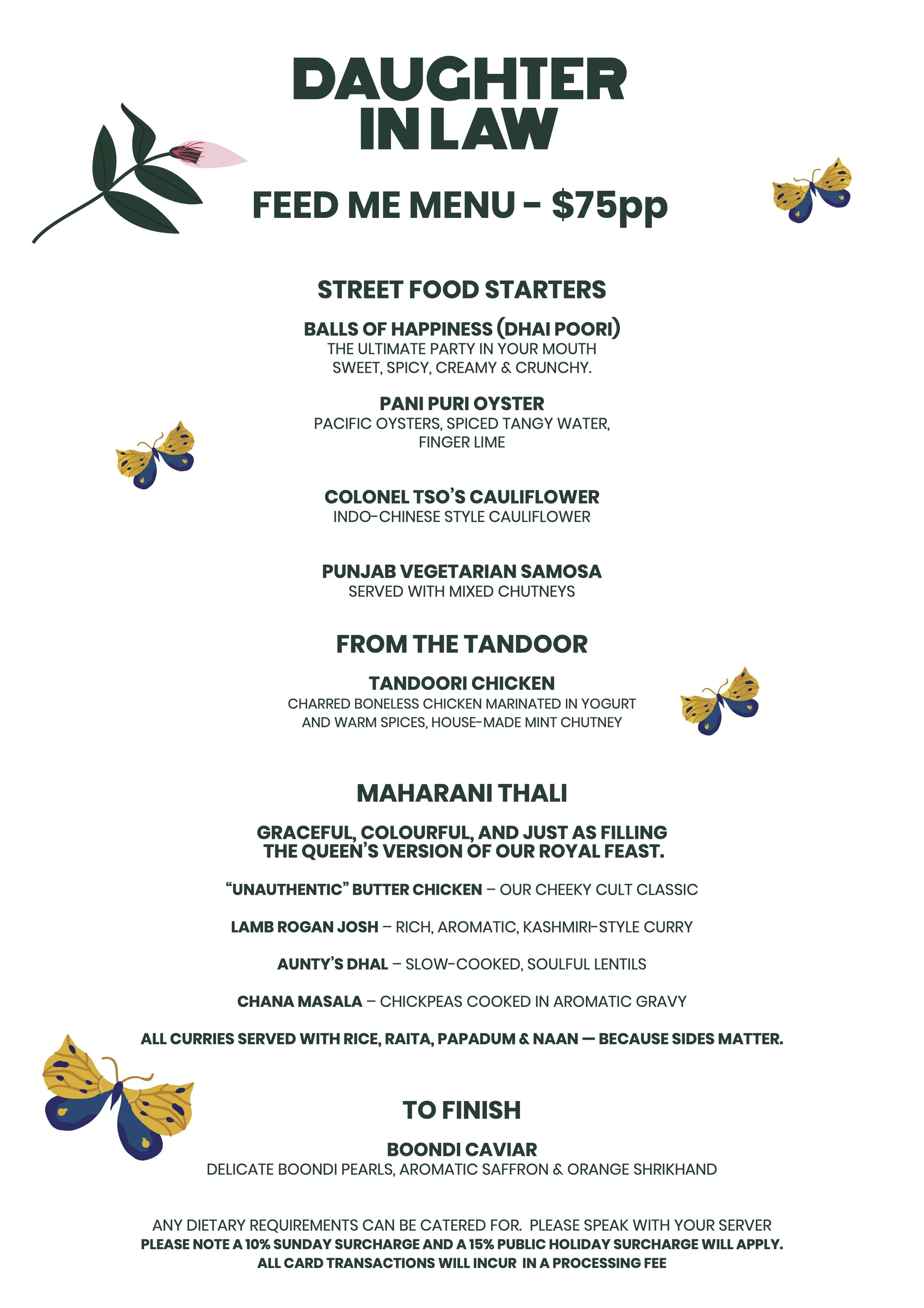 Menus — Daughter in Law - South Yarra