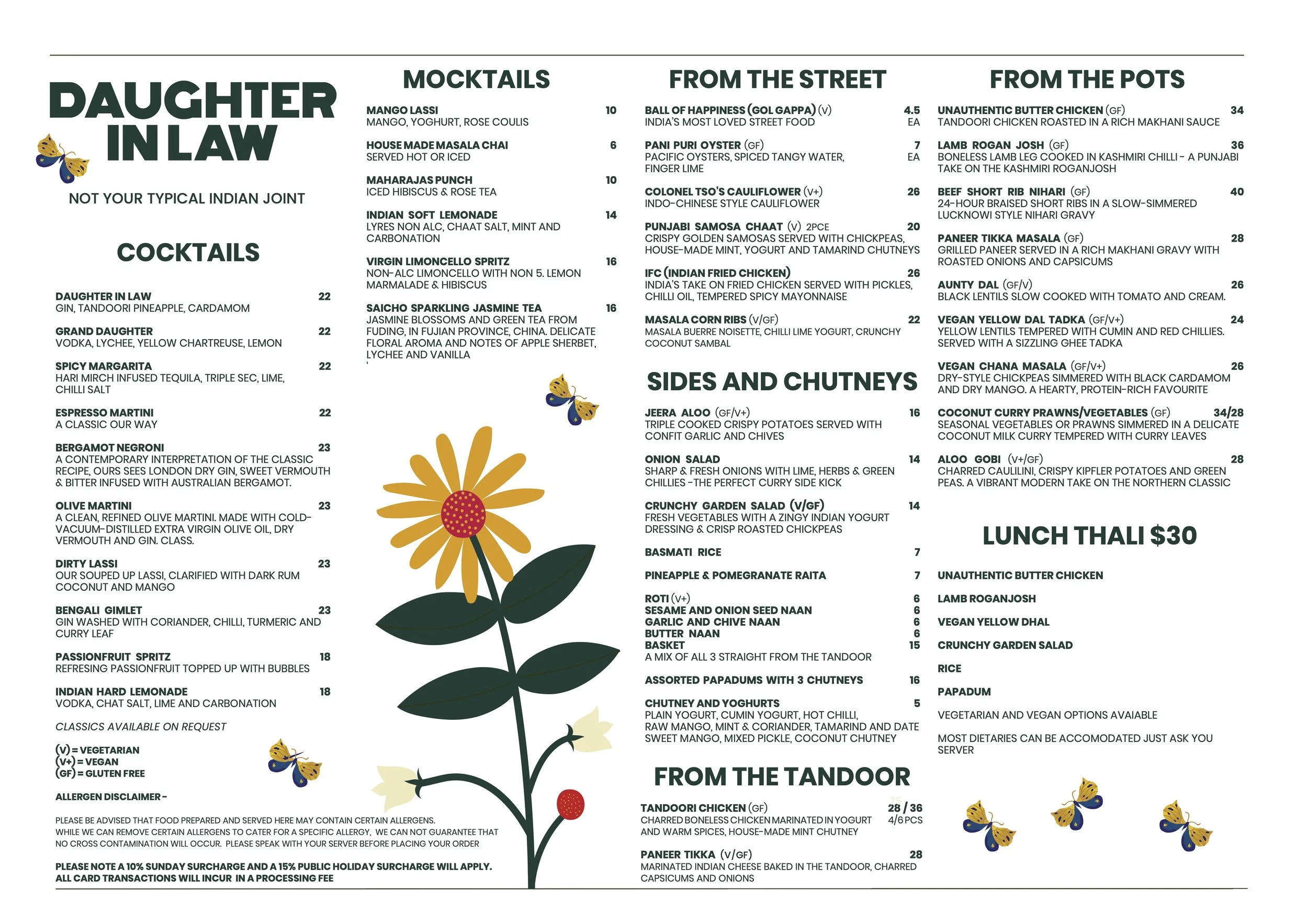 Menus — Daughter in Law - South Yarra