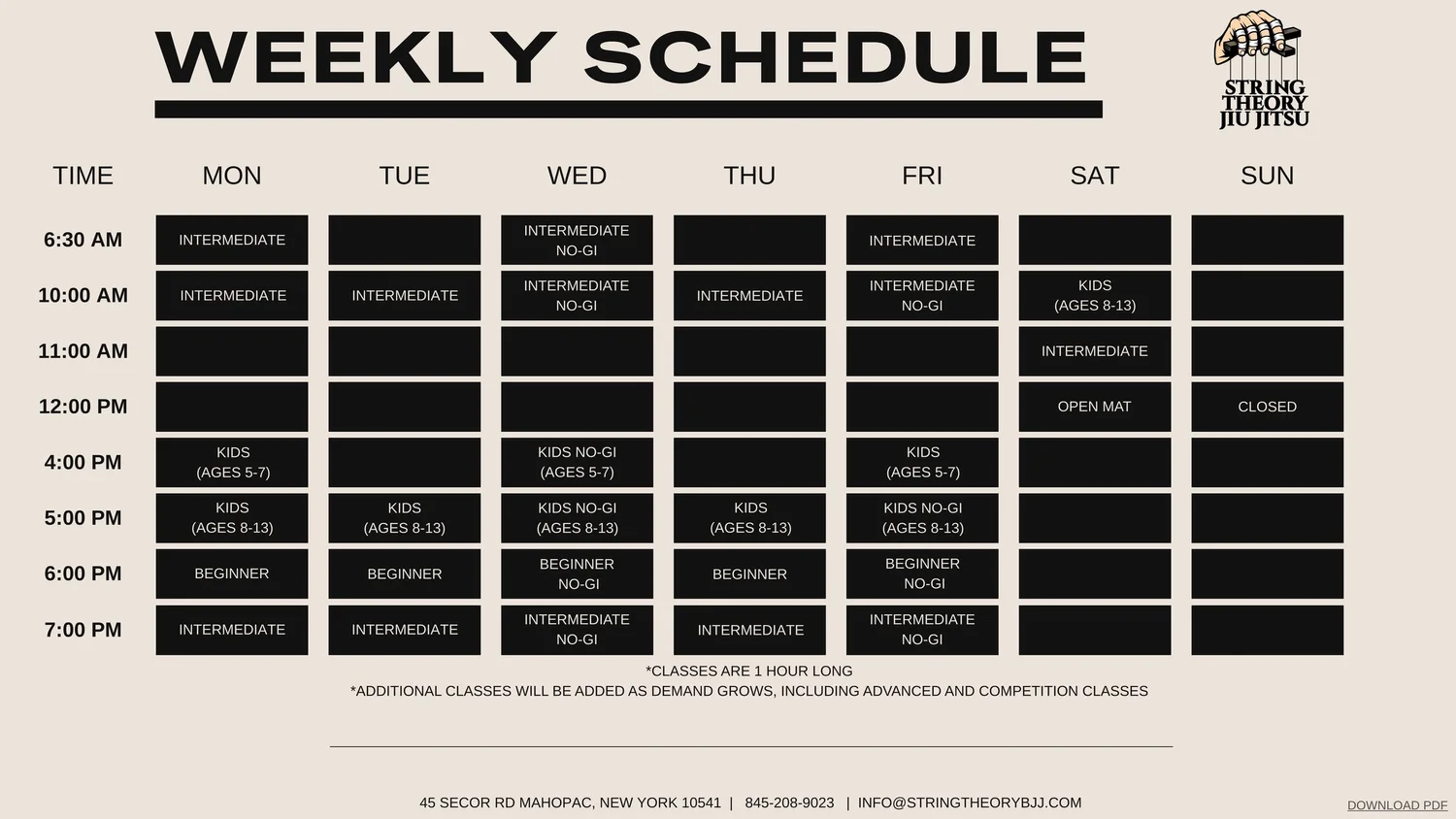 Schedule | Mahopac's Best BJJ Academy — String Theory Jiu Jitsu