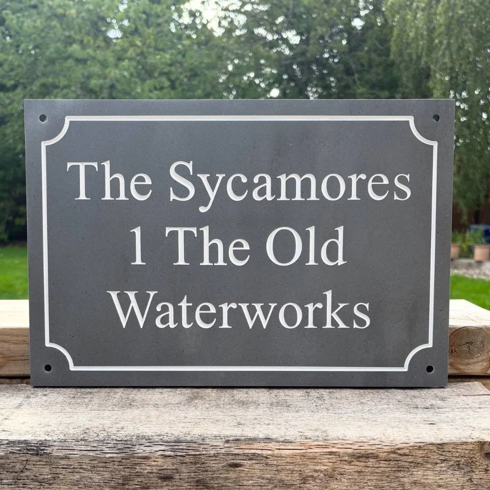 rectangle-stone-house-sign-with-engraved-border — Cosy Cotswold Company