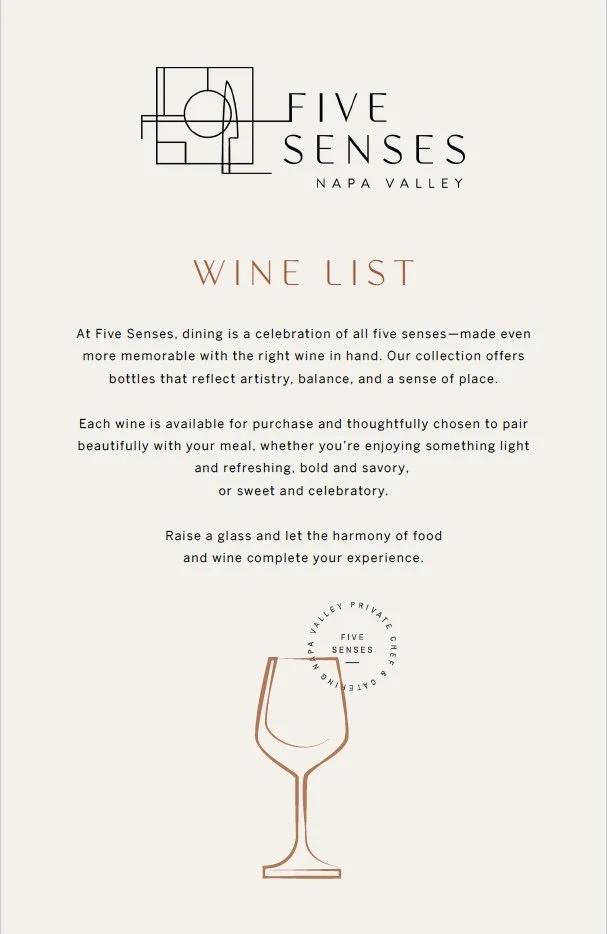 Sample Menus | Explore Our Menus Today! — Five Senses Napa
