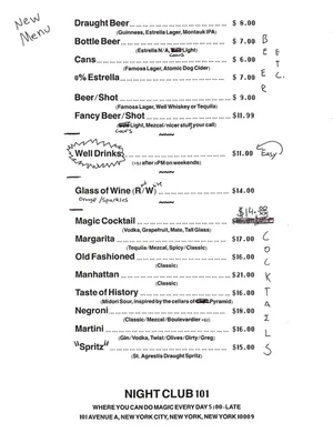 Menu — NIGHT CLUB "101"