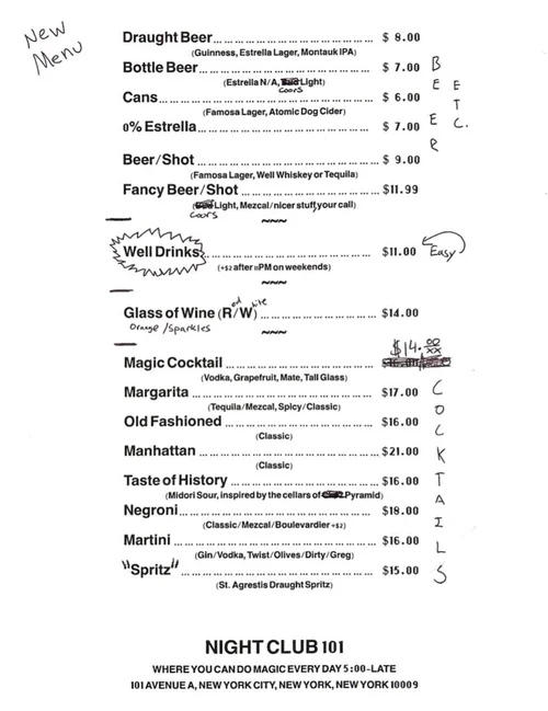 Menu — NIGHT CLUB "101"