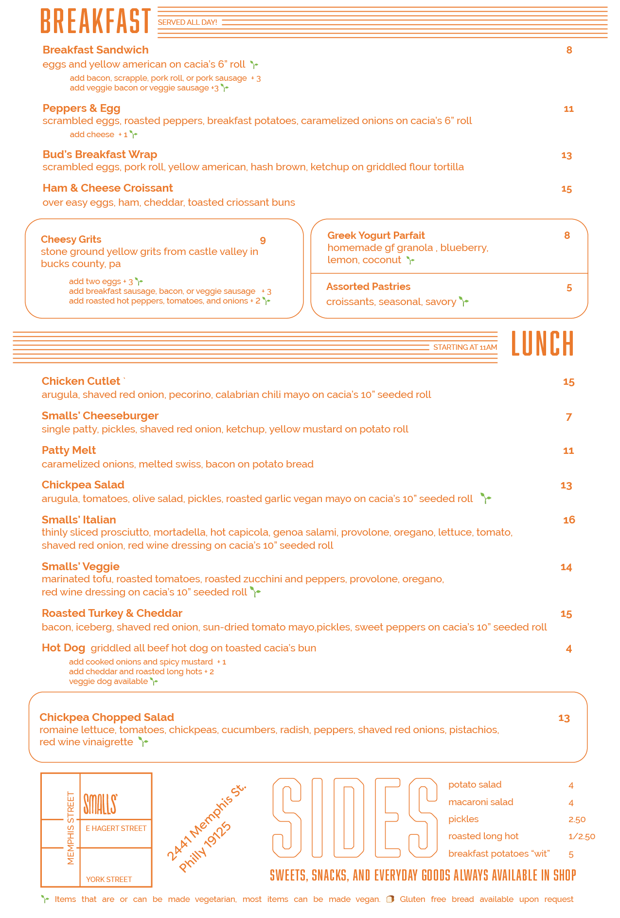 Menu — Smalls' Provisions