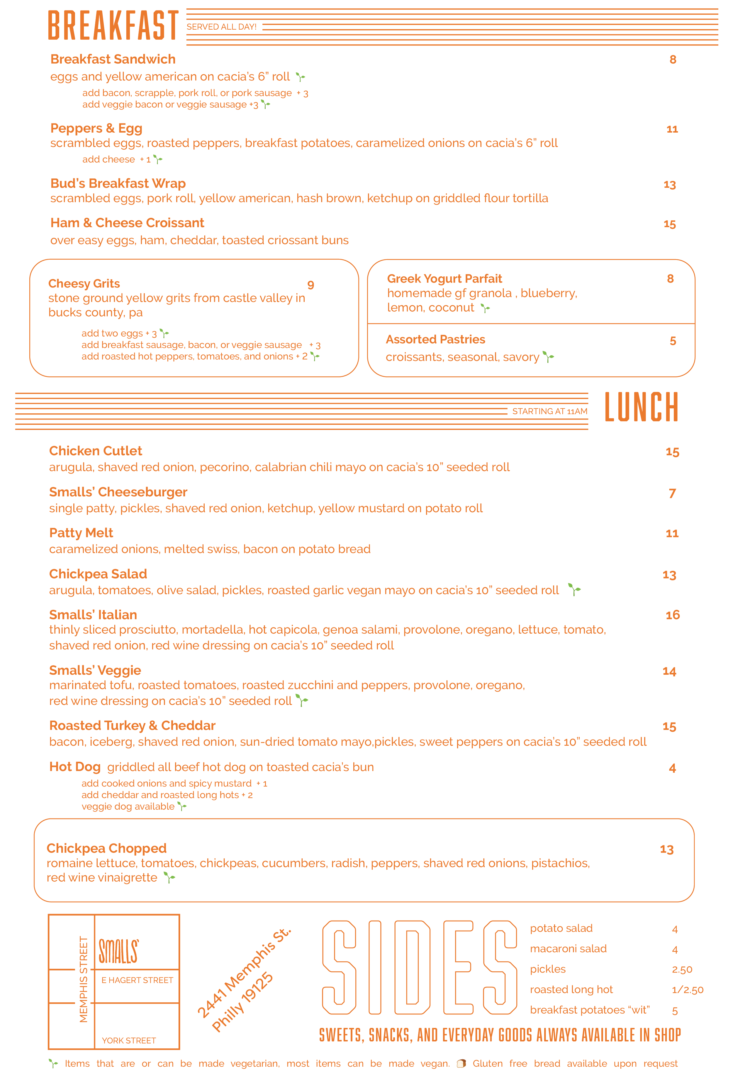 Menu — Smalls' Provisions