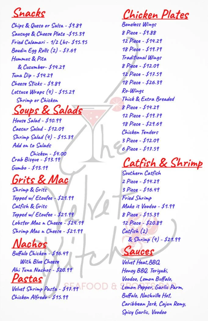 Full Menu | Explore Our Menu Today — The Velvet Ditch - Oxford, MS
