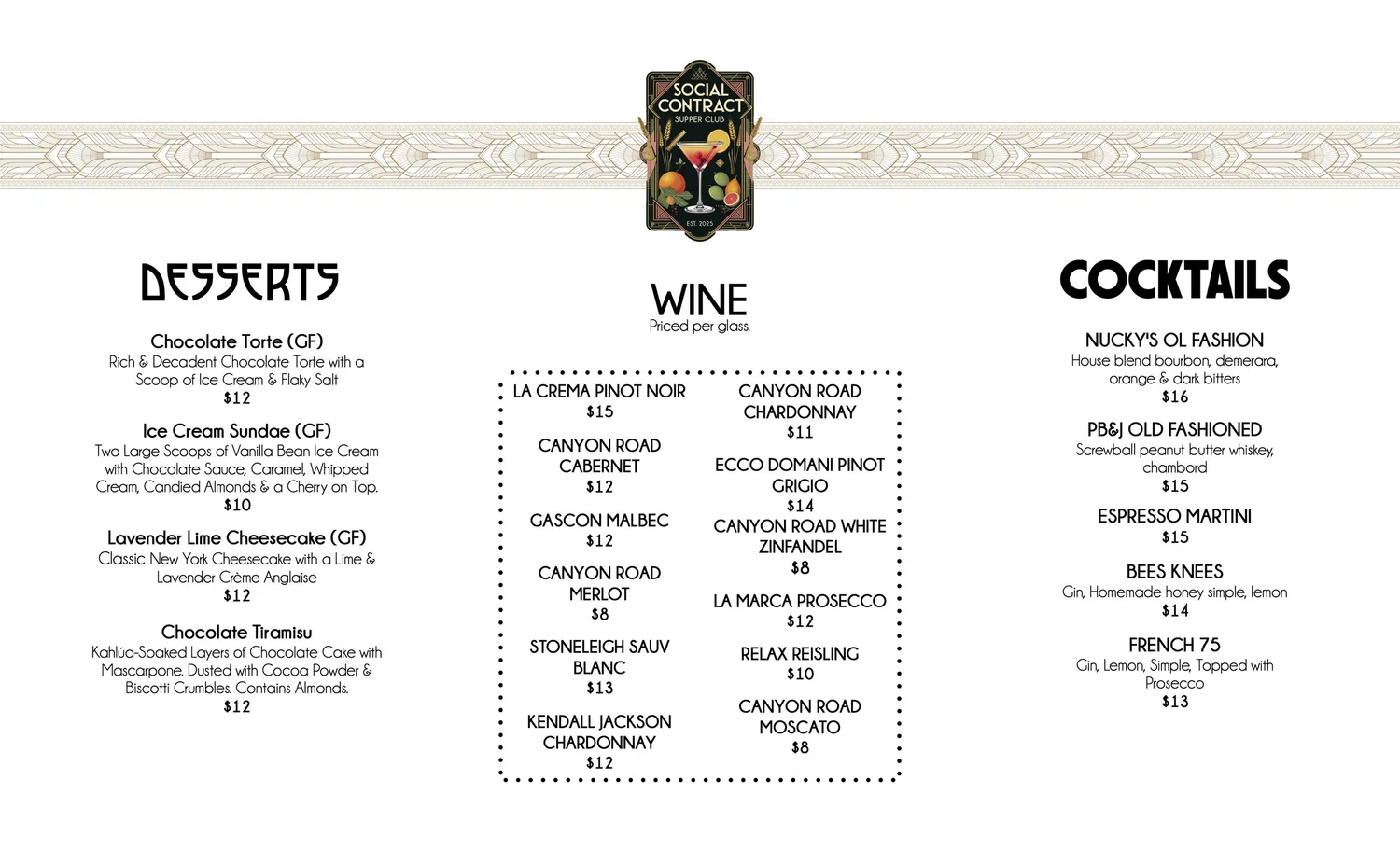 Our Menu | Explore Our Menu Today — Social Contract Supper Club