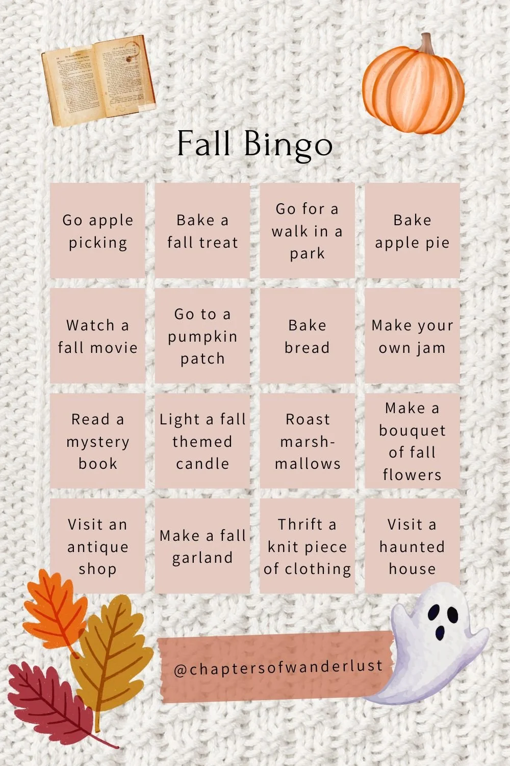 Fall Bingo (free printable) — Chapters of Wanderlust - Books | Travel ...