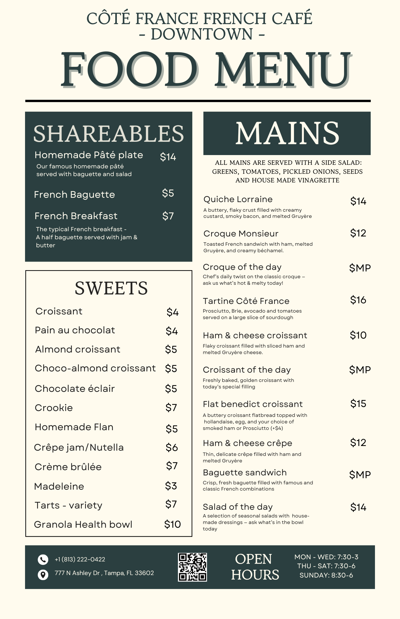 MENUS — CÔTÉ FRANCE FRENCH CAFÉ