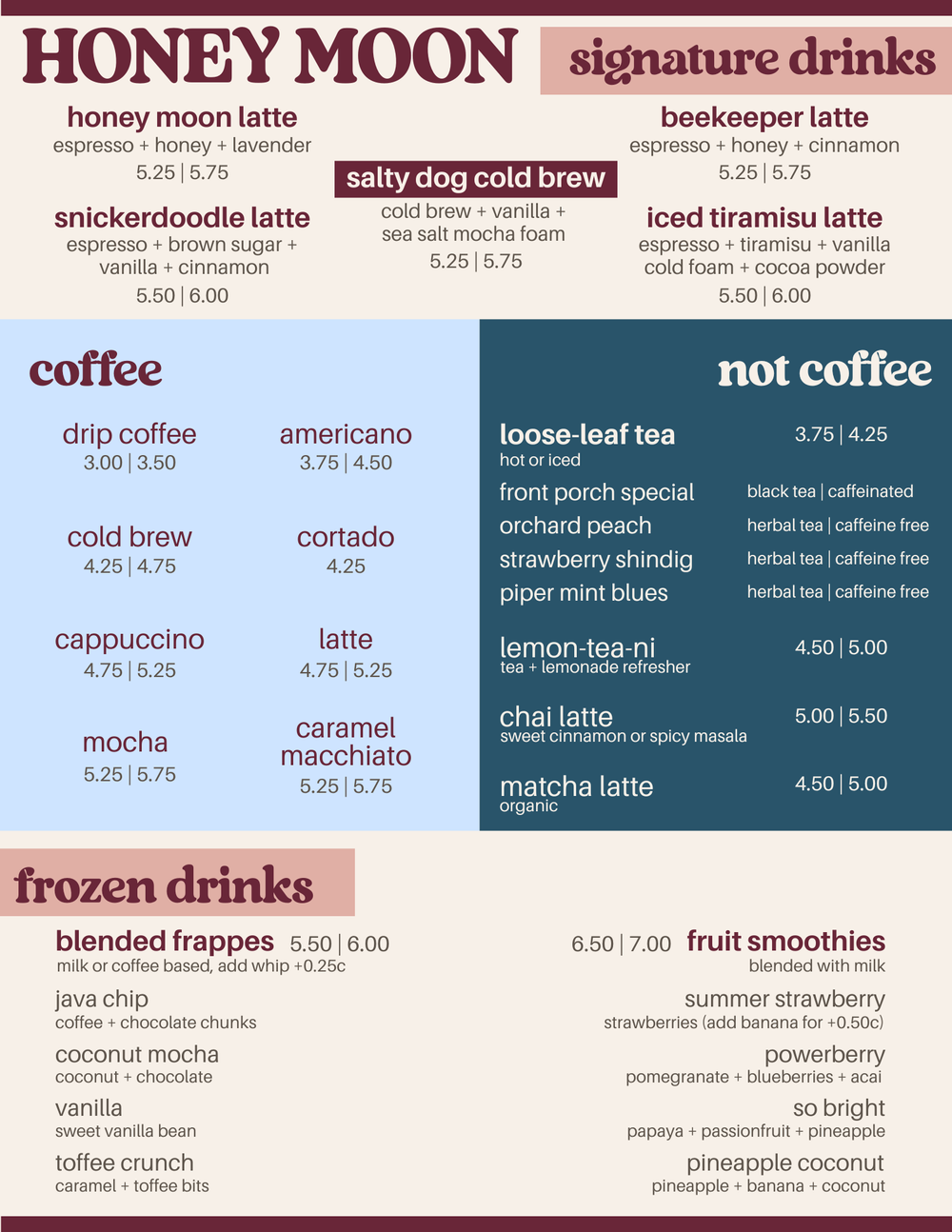 Menu | Explore — Honey Moon Coffee Co.