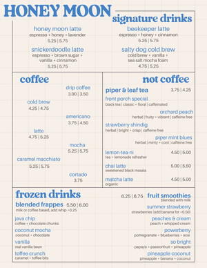 Menu | Explore — Honey Moon Coffee Co.