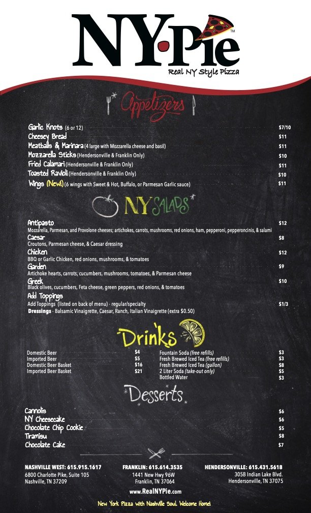 Menu — NY Pie