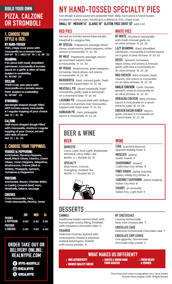 Menu | Order Authentic New York Style Pizza Today — NY Pie