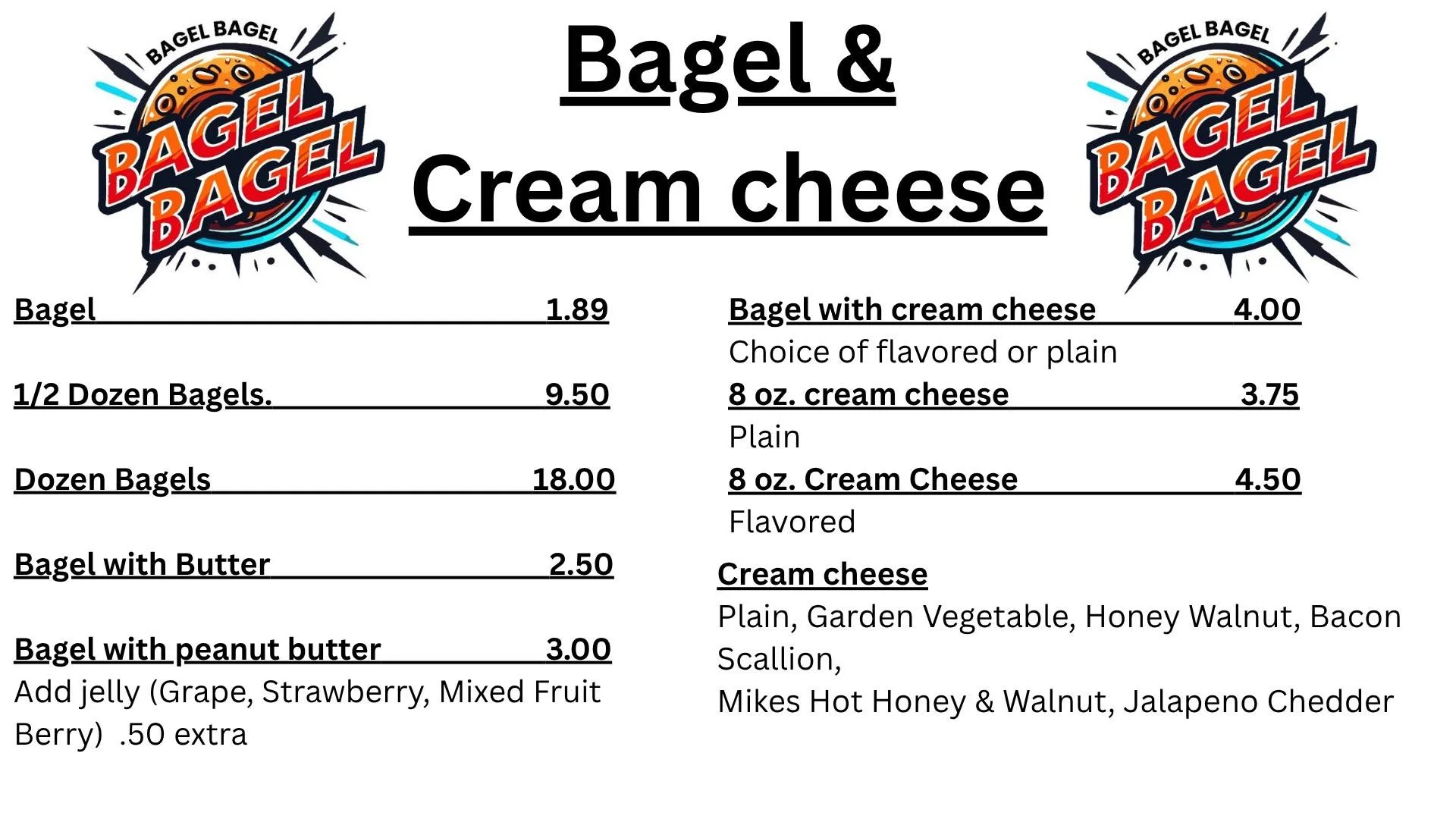 Menu — Bagel Bagel