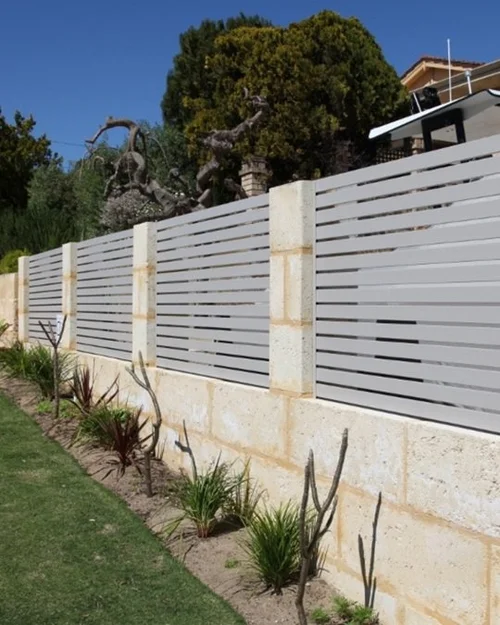 fence infill aluminium slat panels - 65mm shale grey slats, 15mm gaps ...
