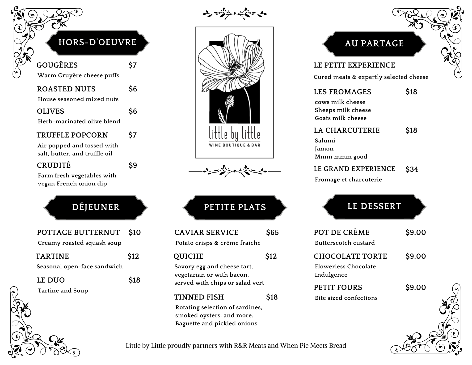 Menu | Curated Wines & Small Bites — Little By Little