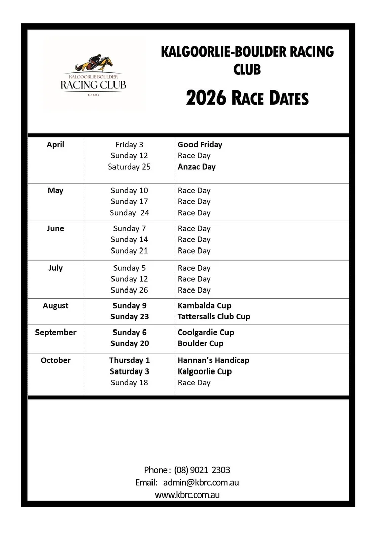 Race Calendar | Join the Action Today — Kalgoorlie Boulder Racing Club