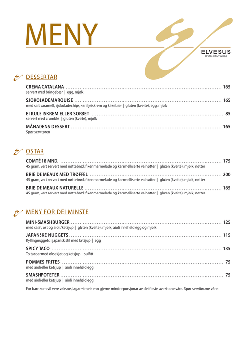 Meny — Elvesus Restaurant & Bar